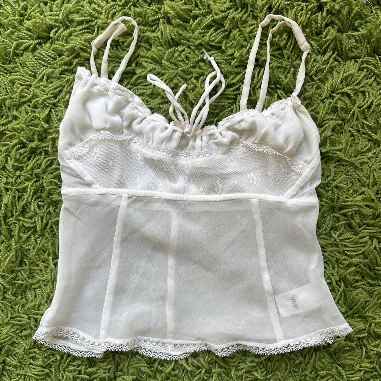 UNIF white angel top super cute lace sheer babydoll... - Depop