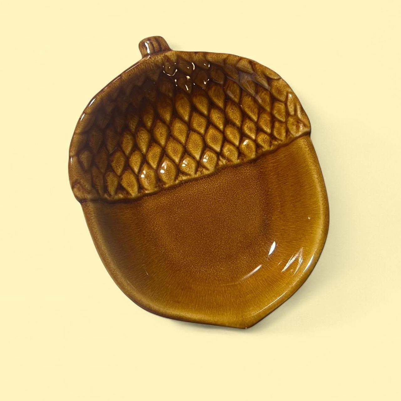Brown ceramic acorn-shaped flat dish tray Fantastic... | Depop