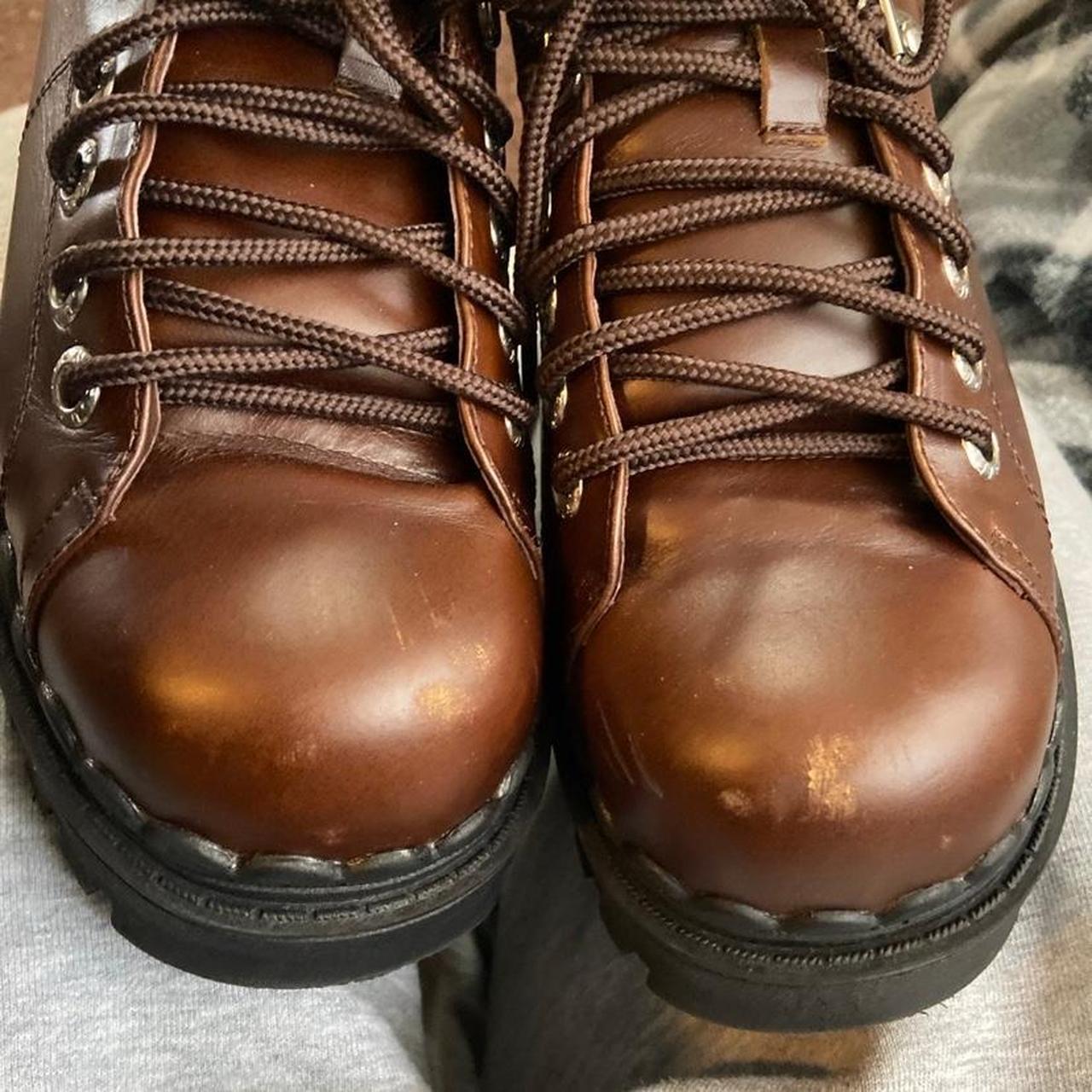 brown uniform seek shoe, leather chunky platforms,... - Depop