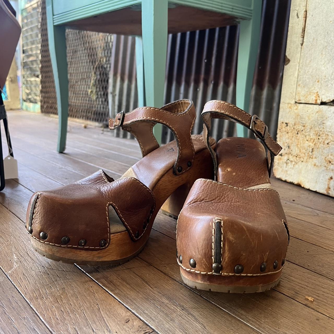 Vintage 1990s late 90s Mia chunky wooden clogs 70s... - Depop