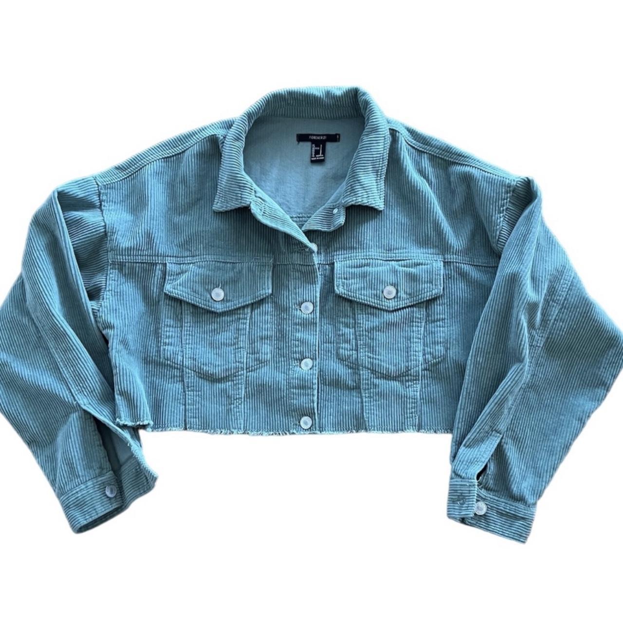 Forever 21 green corduroy crop jacket. Collared.... - Depop