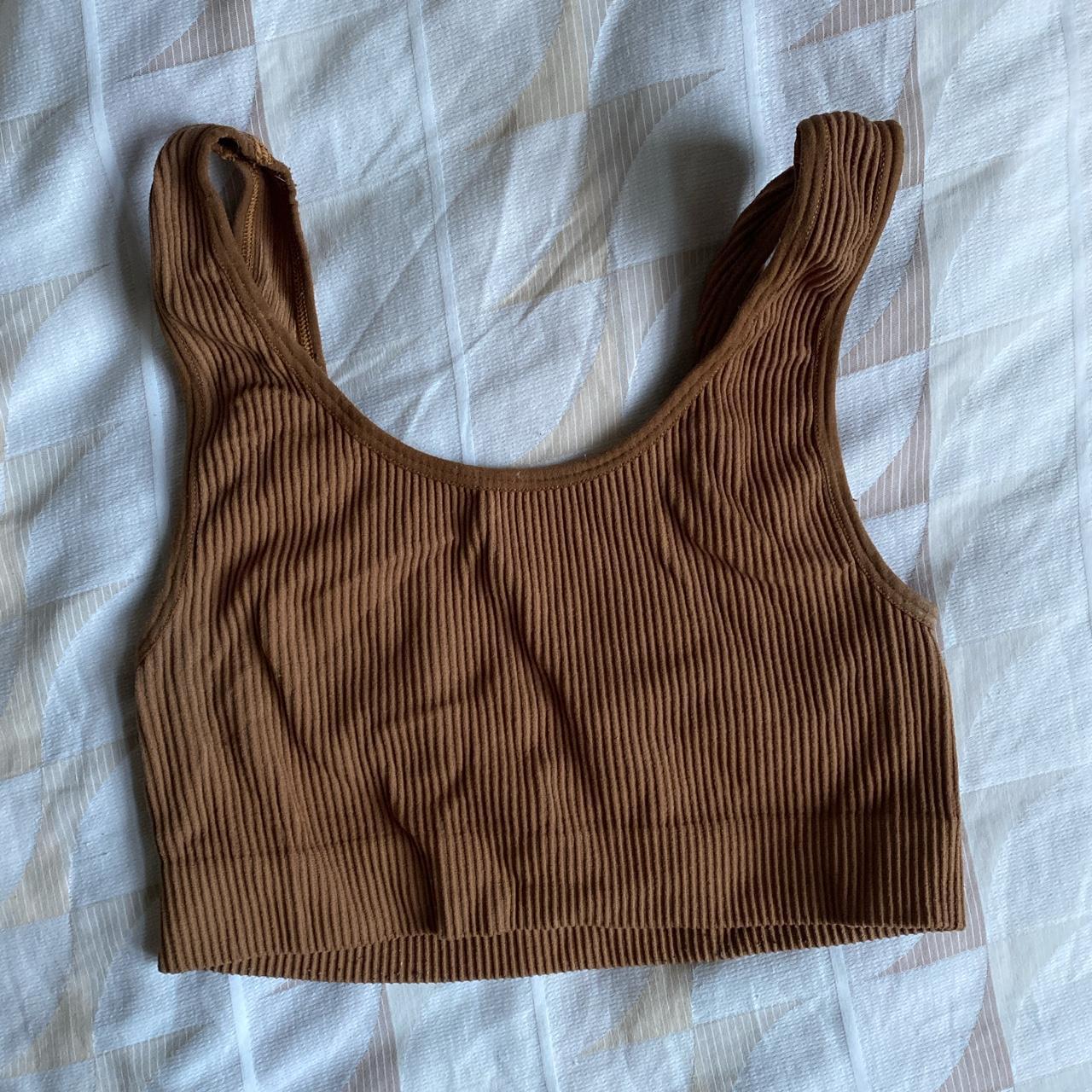 Aritzia Women's Brown and Tan Crop-top | Depop