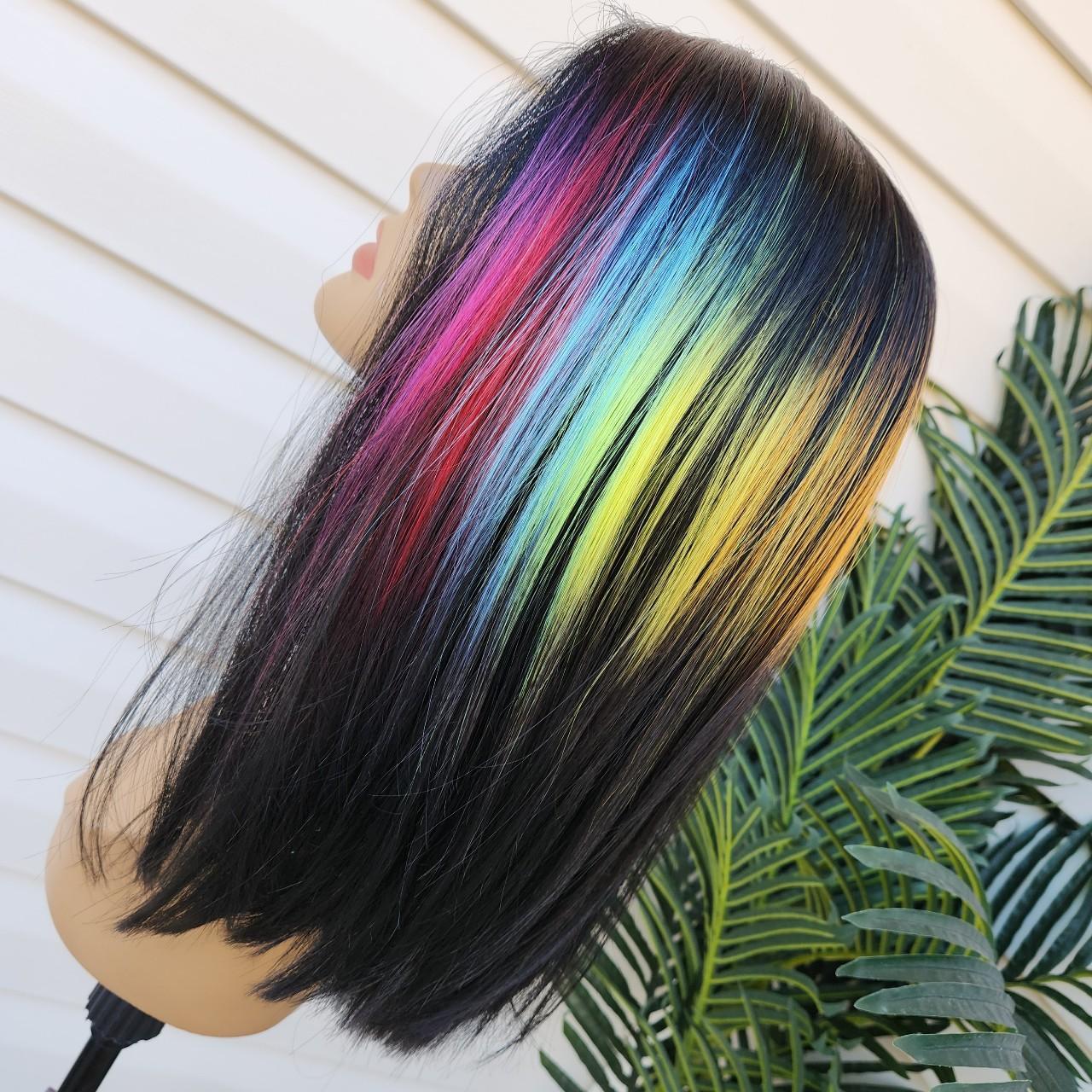 Beautiful medium length rainbow highlights lace... - Depop