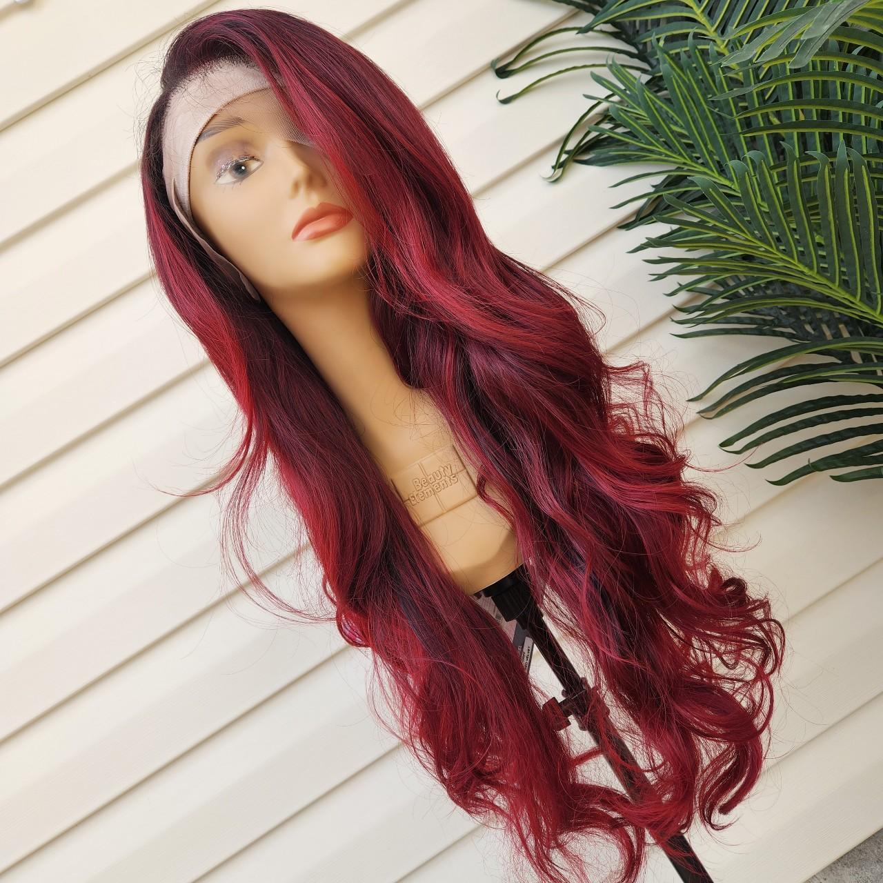 NWT Long red velvet free part 13 x 6 lace front wig... - Depop