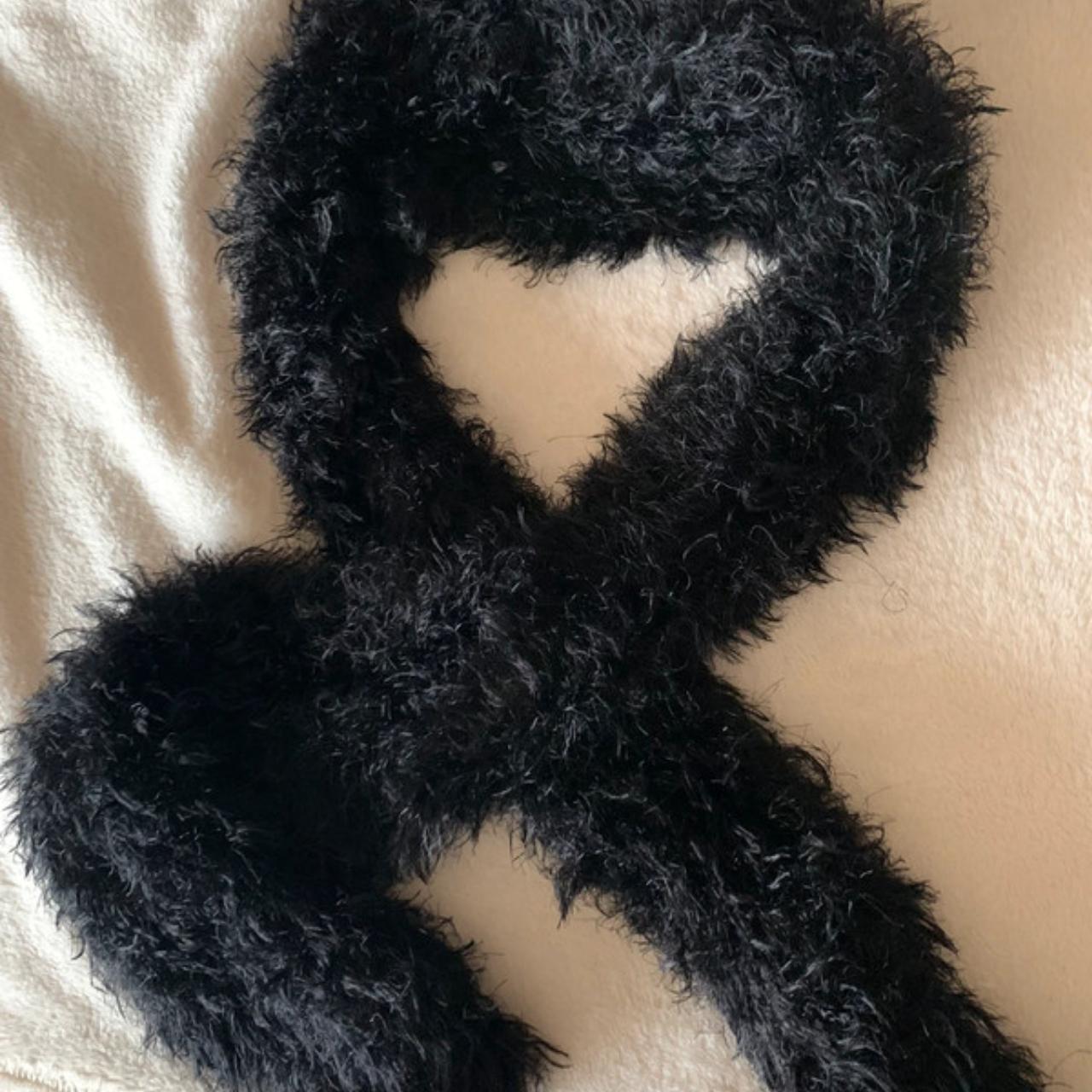 black thick fluffy soft warm winter long scarf in... - Depop