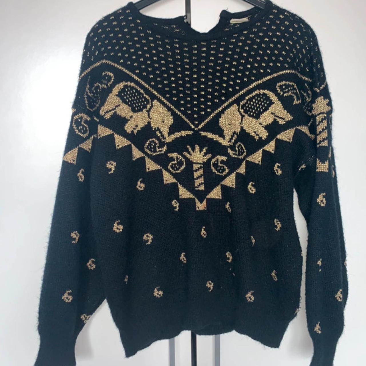 black gold yessica jumper / sweater graphic print... - Depop