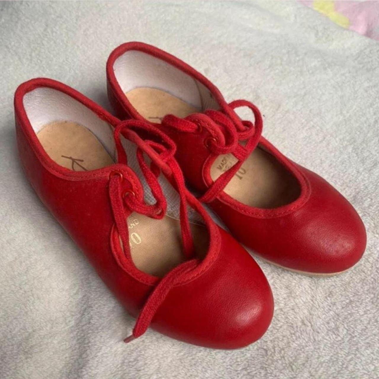 Girls Red PU Low Heel Tap Dance Shoes Size 10 By... - Depop