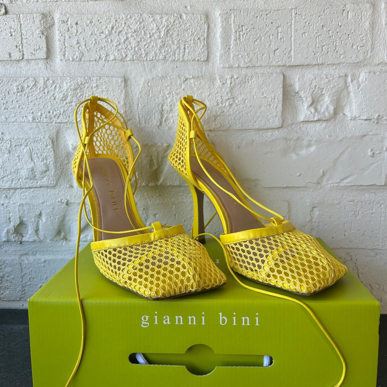 gianni bini yellow mesh heel! worn twice, has... - Depop