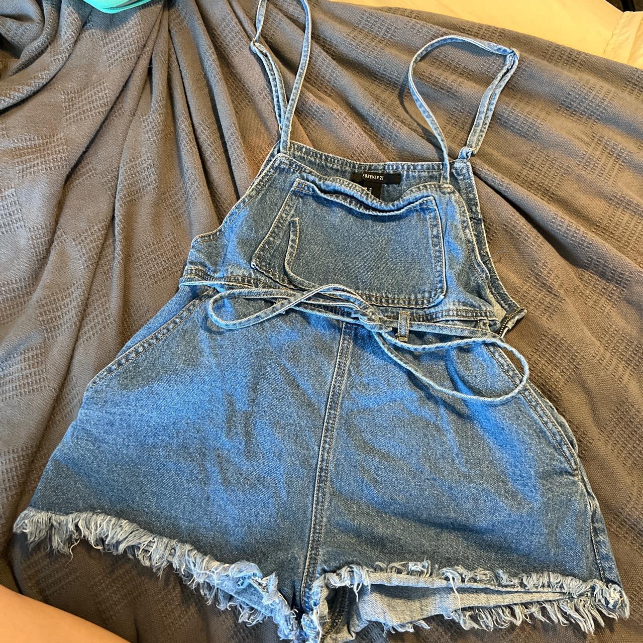 Really cute forever 21 romper denim romper overalls... - Depop