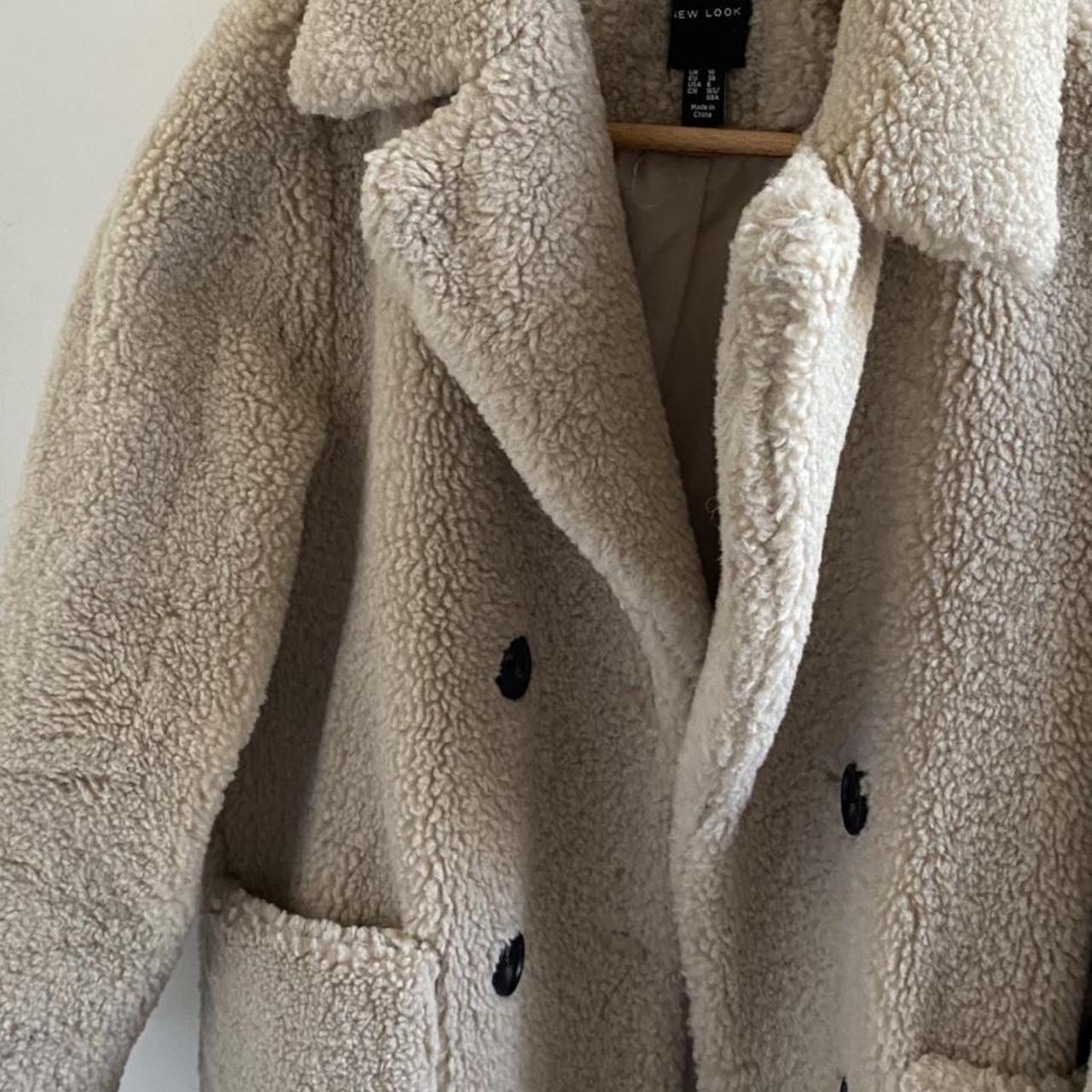 Cream new look teddy coat Size 10 Worn a few time... - Depop