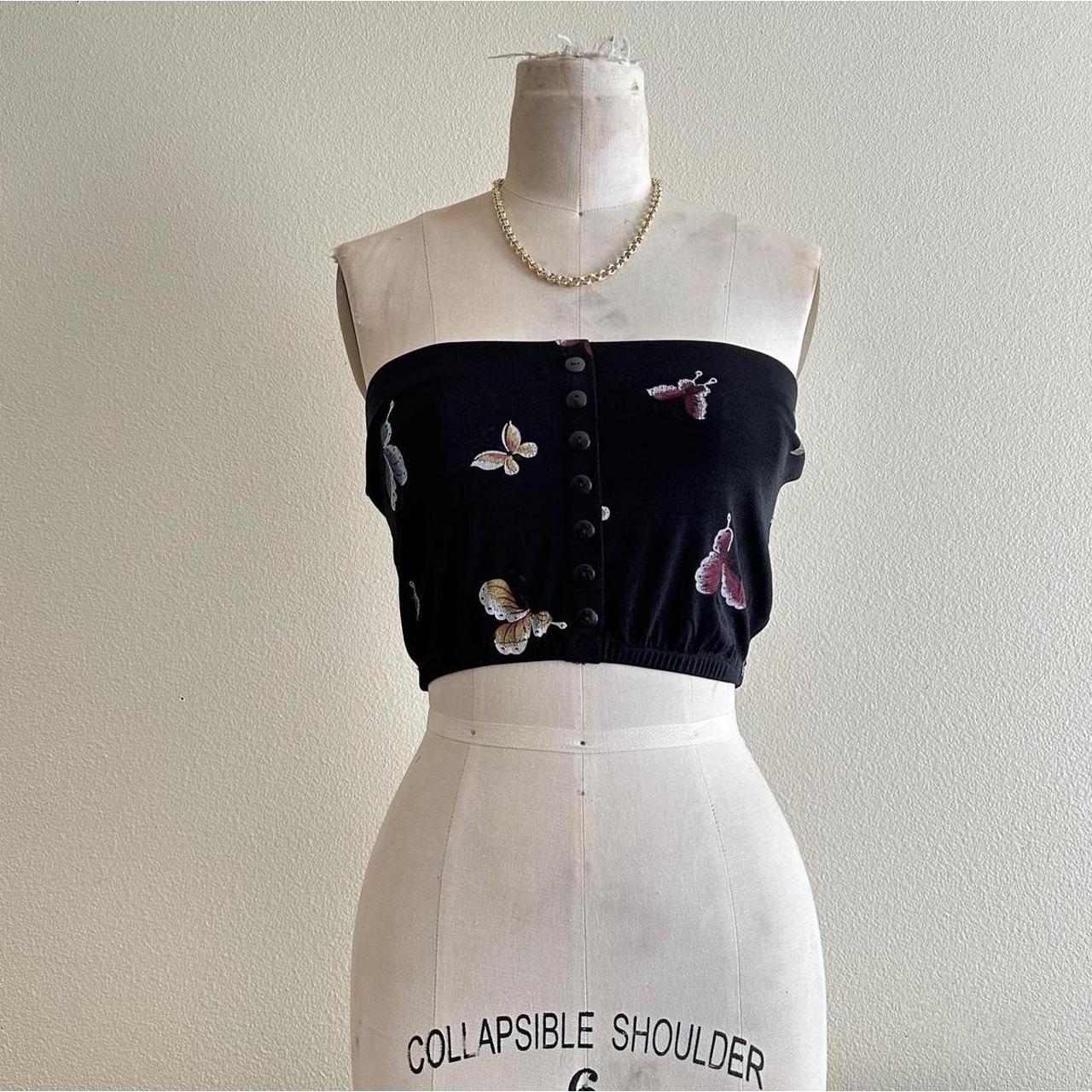 handmade black butterfly tube top. has front buttons... - Depop