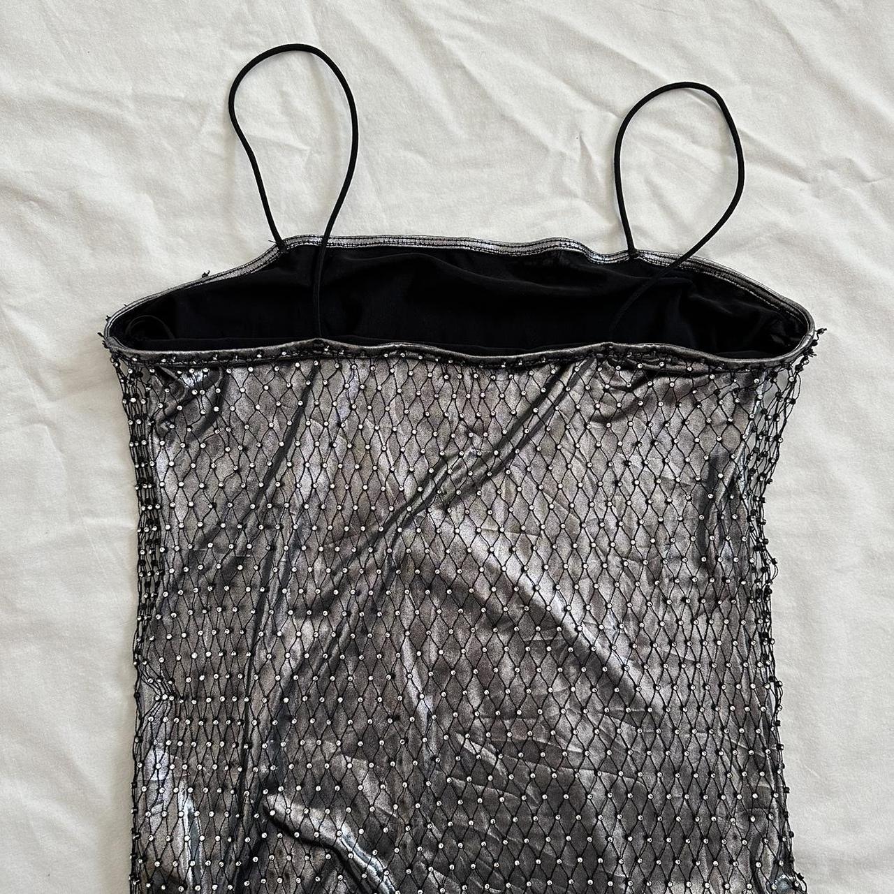 Vintage silver beaded layered spaghetti strap mini... - Depop