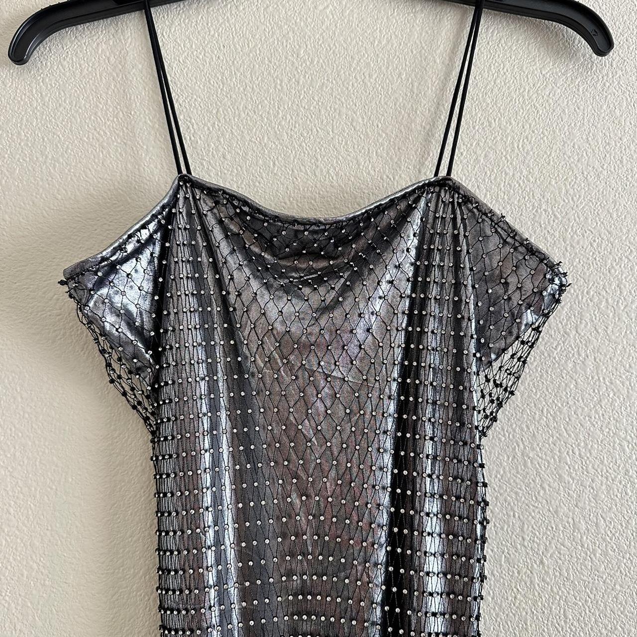 Vintage silver beaded layered spaghetti strap mini... - Depop