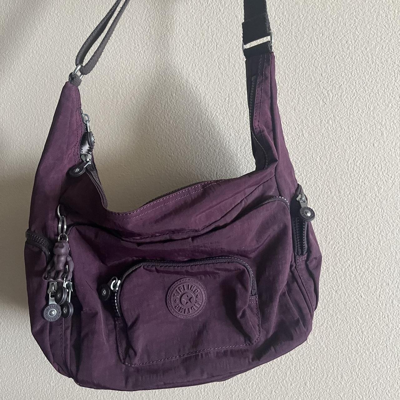purple kipling shoulder bag with adjustable straps... - Depop