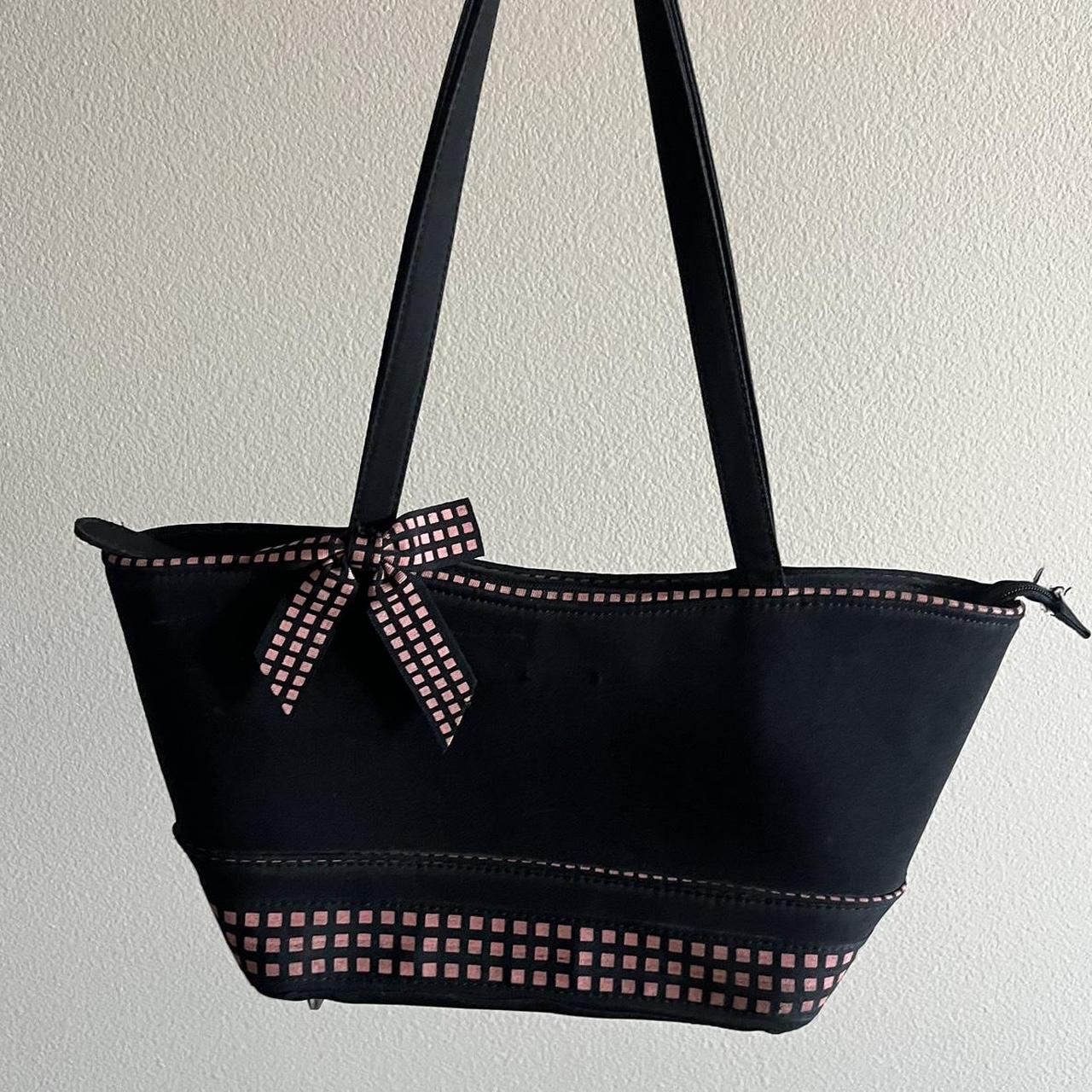 black & pink shoulder bag with clip on bow - in... - Depop