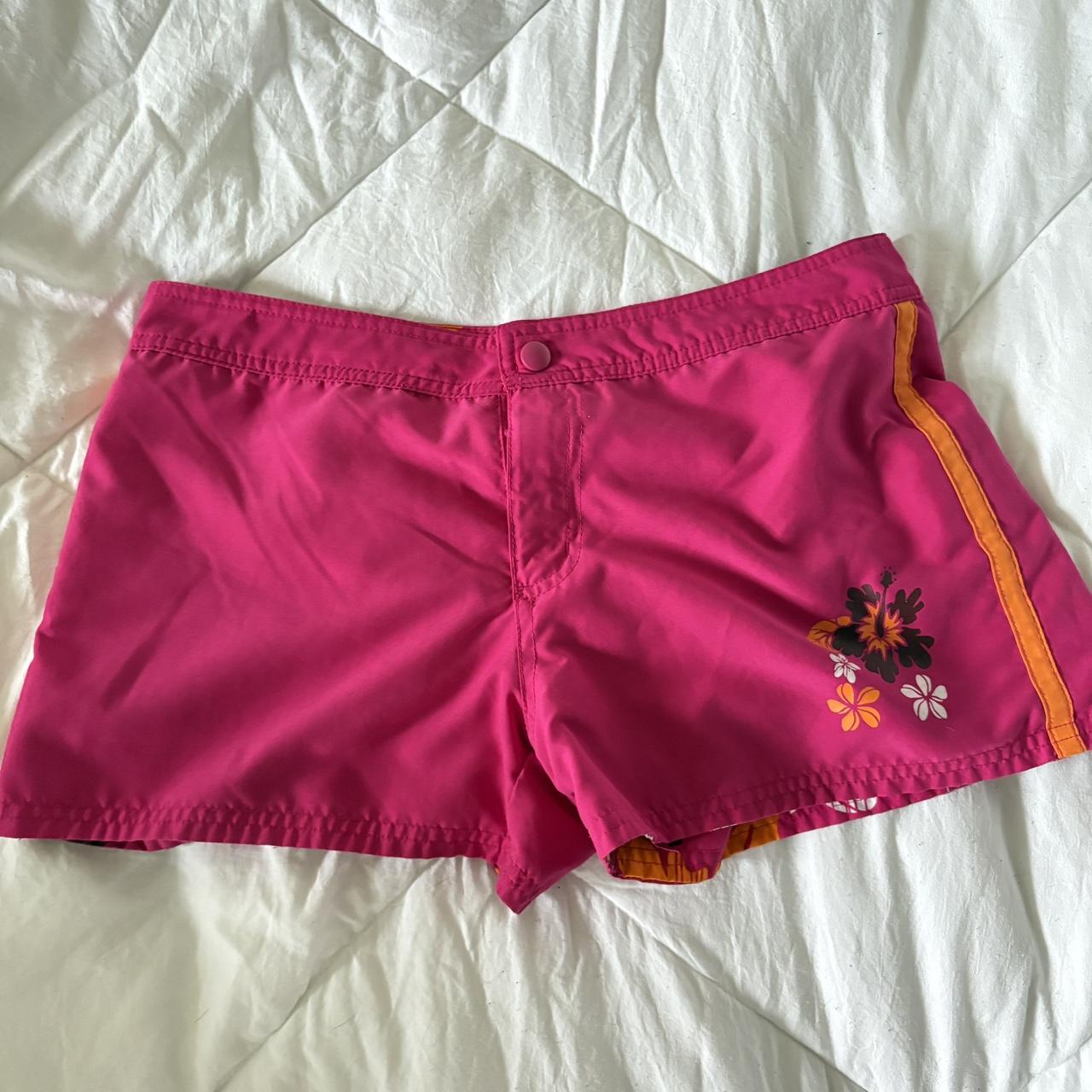 Pink and orange floral reversible shorts #beachcore... | Depop