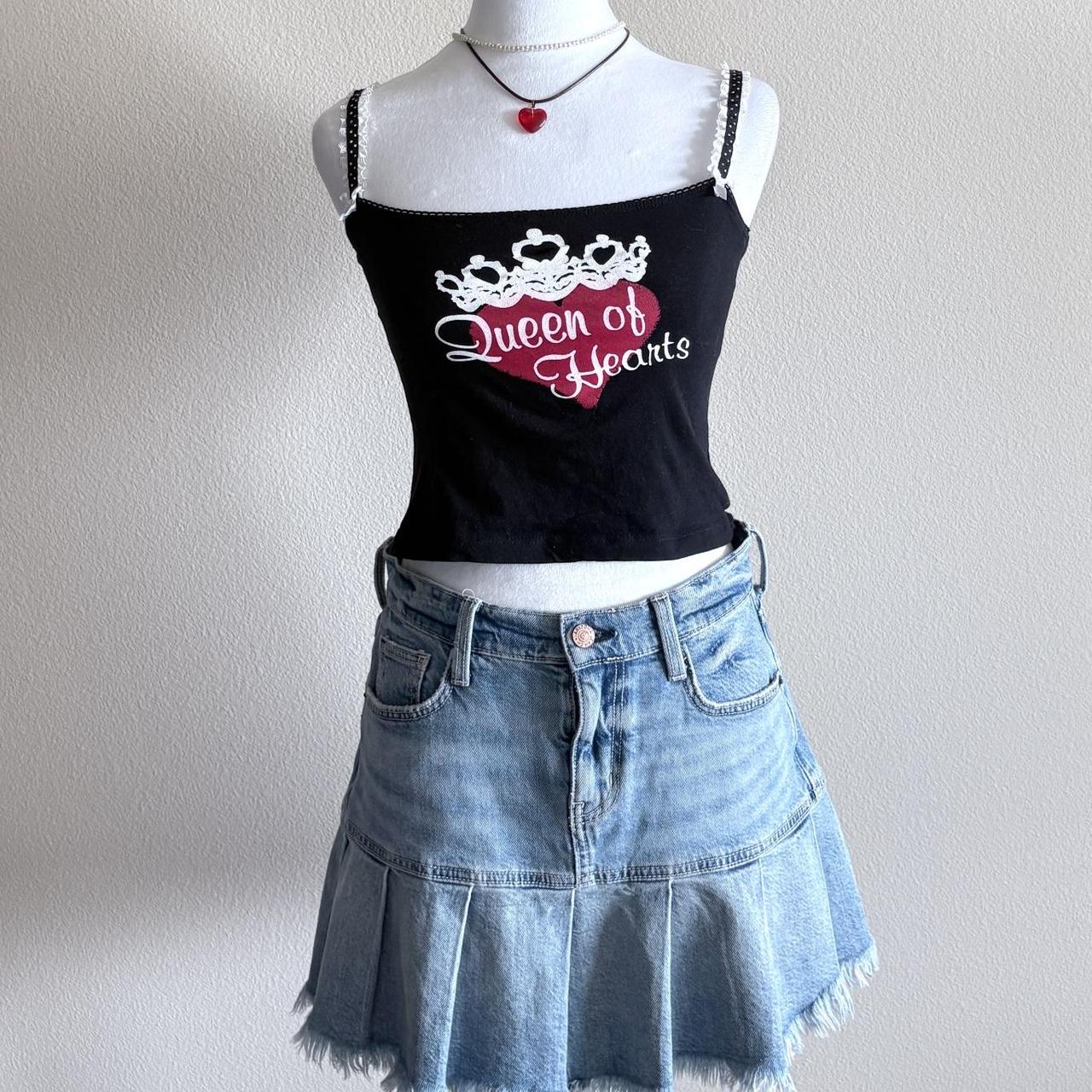 Black “queen of hearts” tank top with cute lace... | Depop