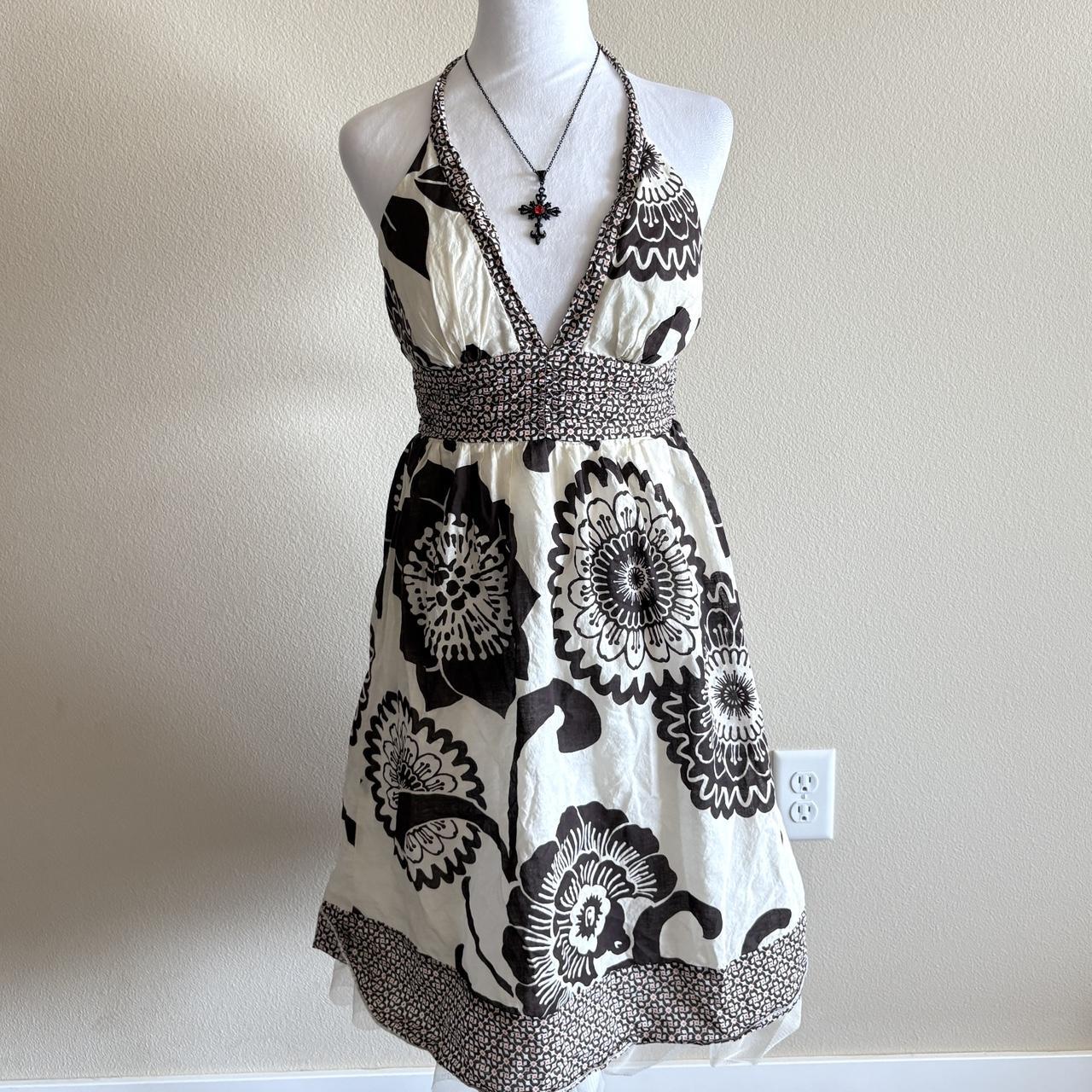 Cream and brown my michelle halter floral dress... | Depop