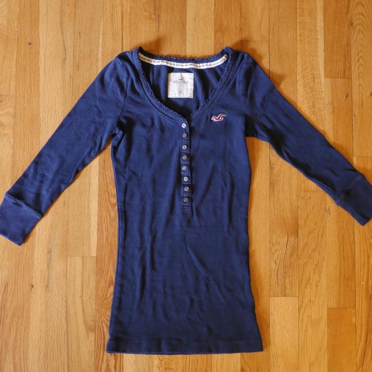 Vintage Hollister 3/4 sleeve navy blue henley... - Depop