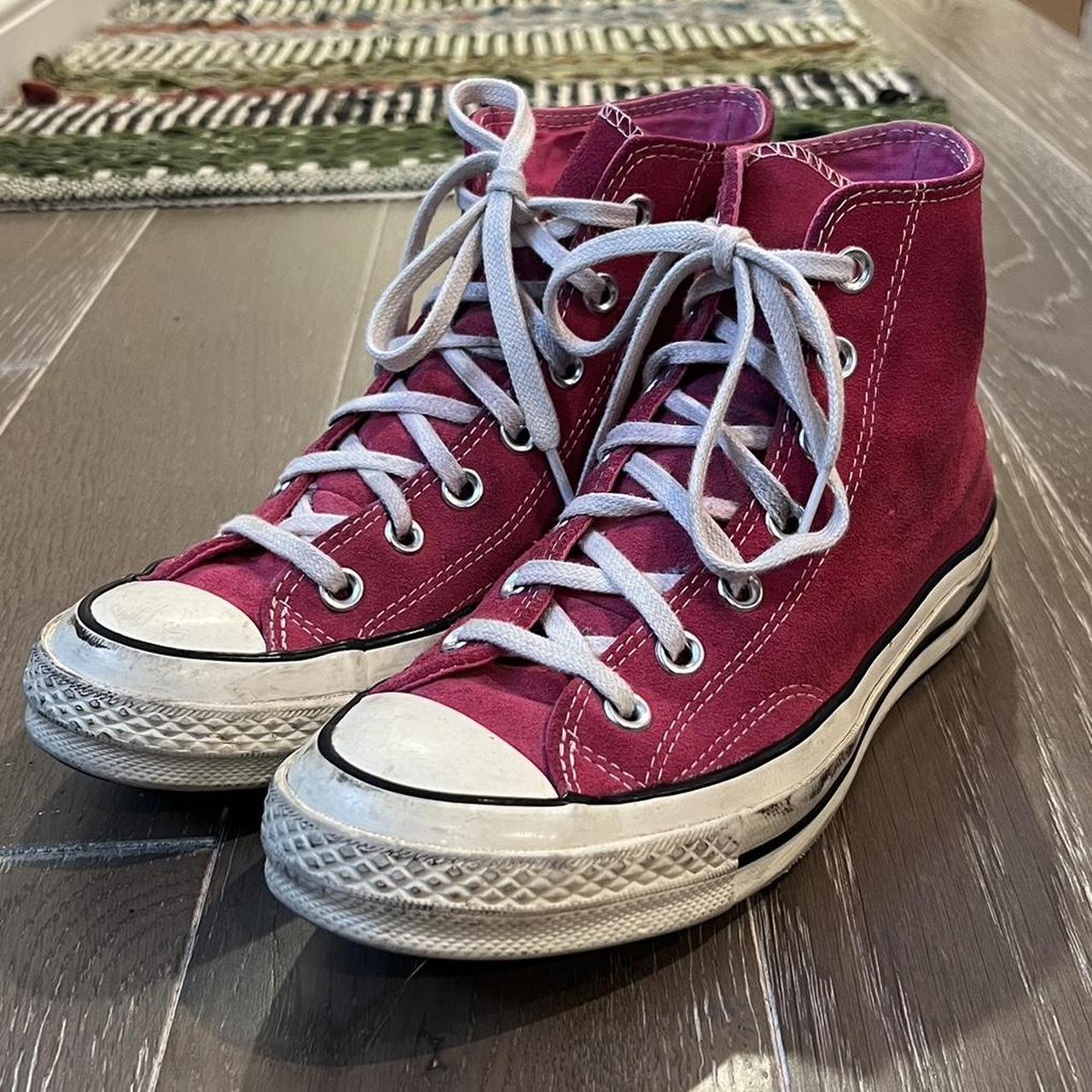 hot pink suede high top chuck taylor converse womens... - Depop