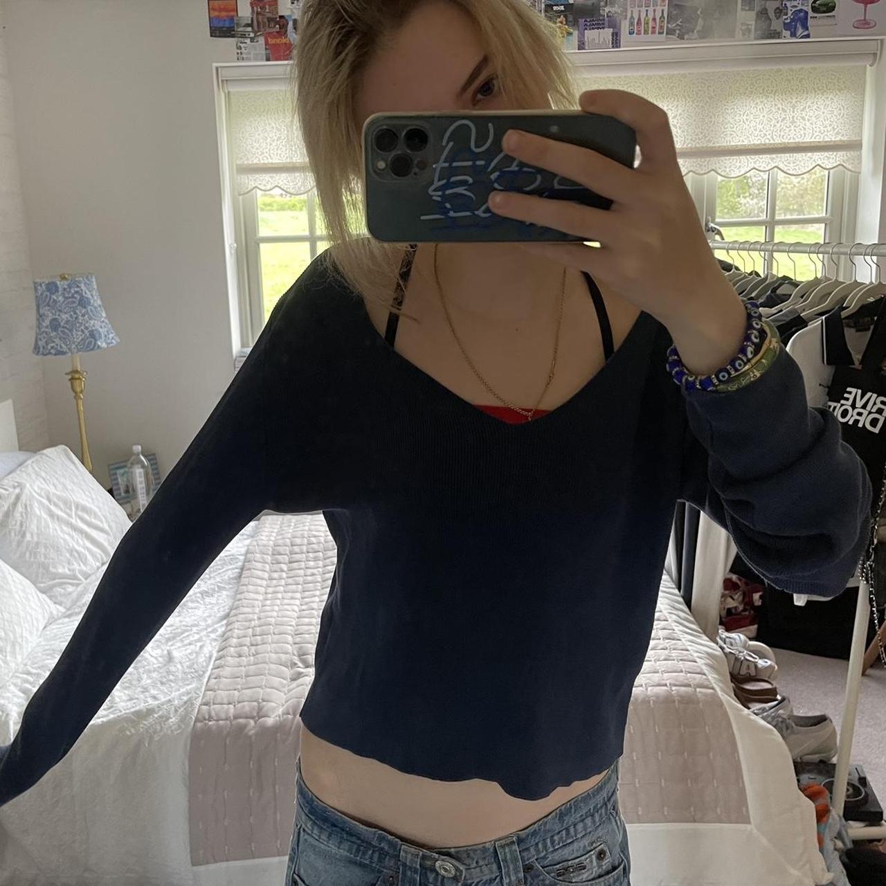 Blue Brandy Melville long sleeve top jumper v neck | Depop