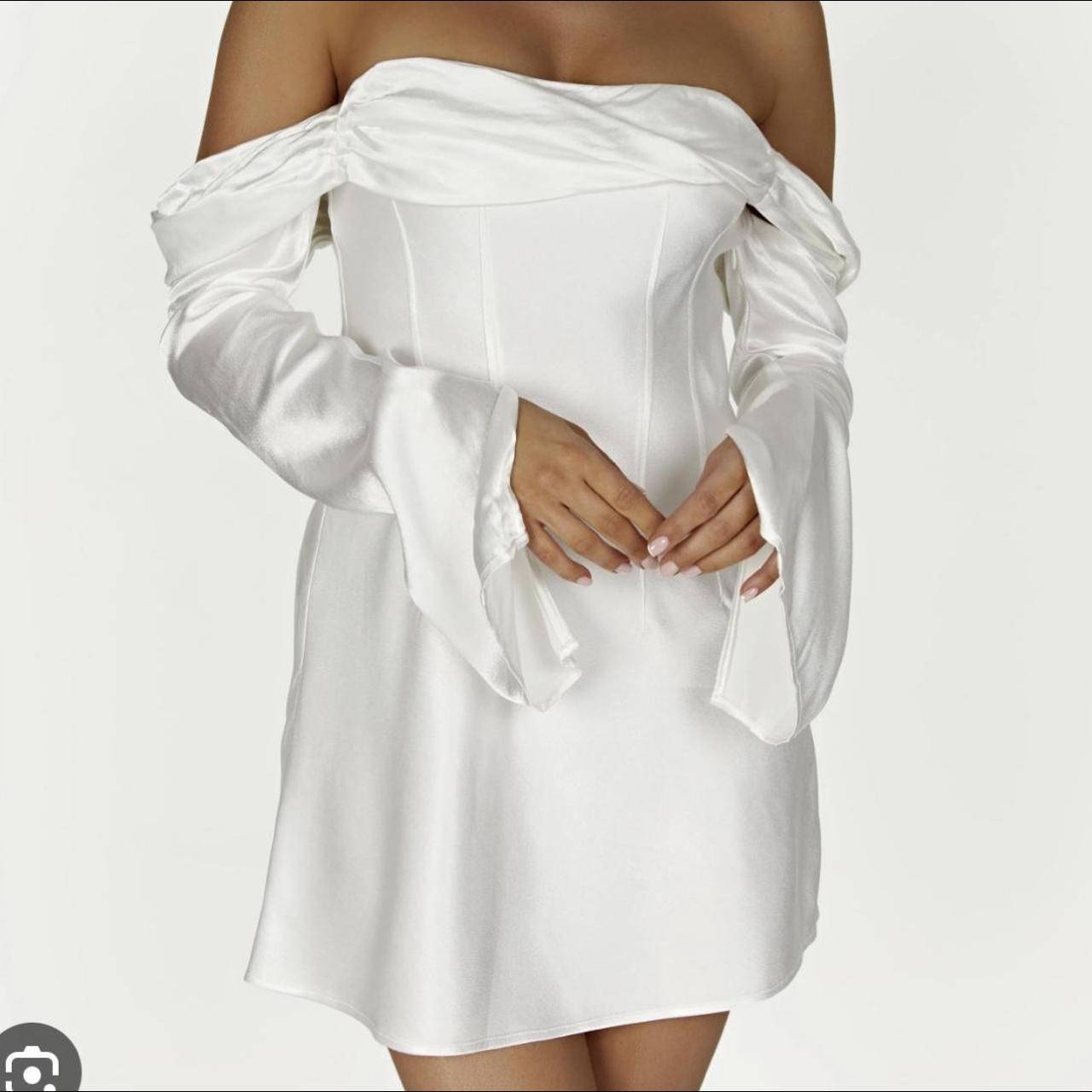 White Meshki off the shoulder dress - size small... - Depop