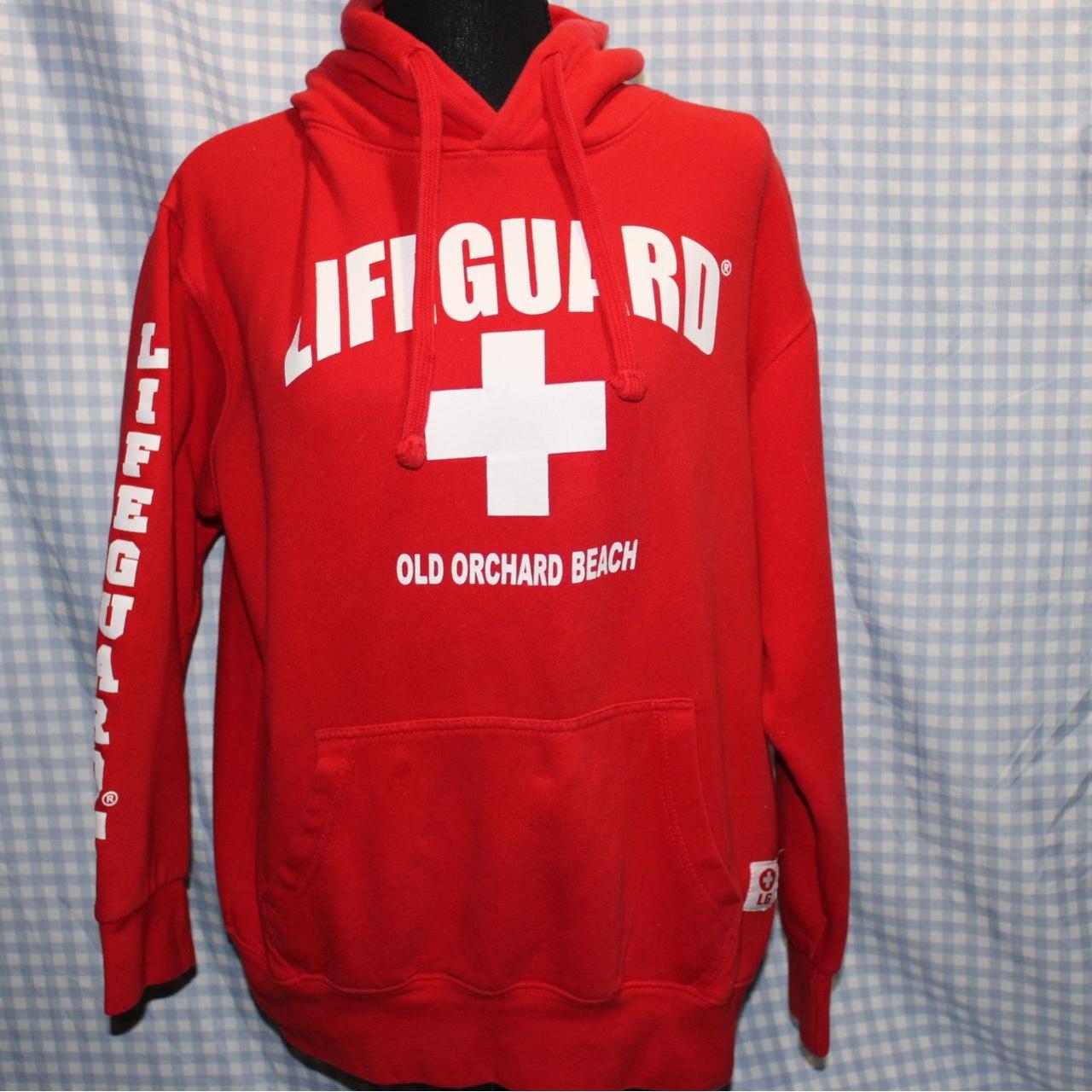 Red Old Orchard Beach Maine Red Drawstring Hoodie... - Depop