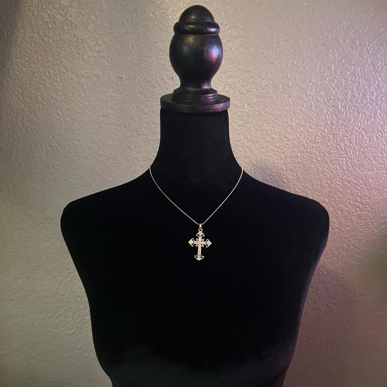 Y2k rhinestone cross necklace - Depop