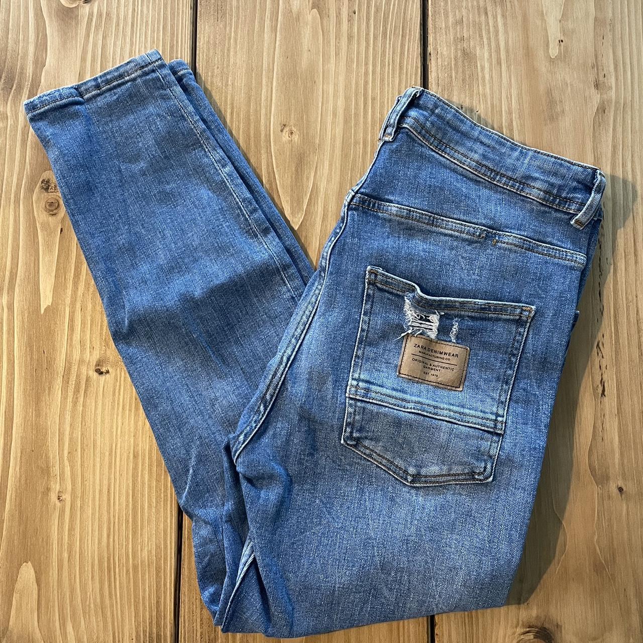 Zara Ripped Jeans Washed Blue Skinny Fit 31” Depop