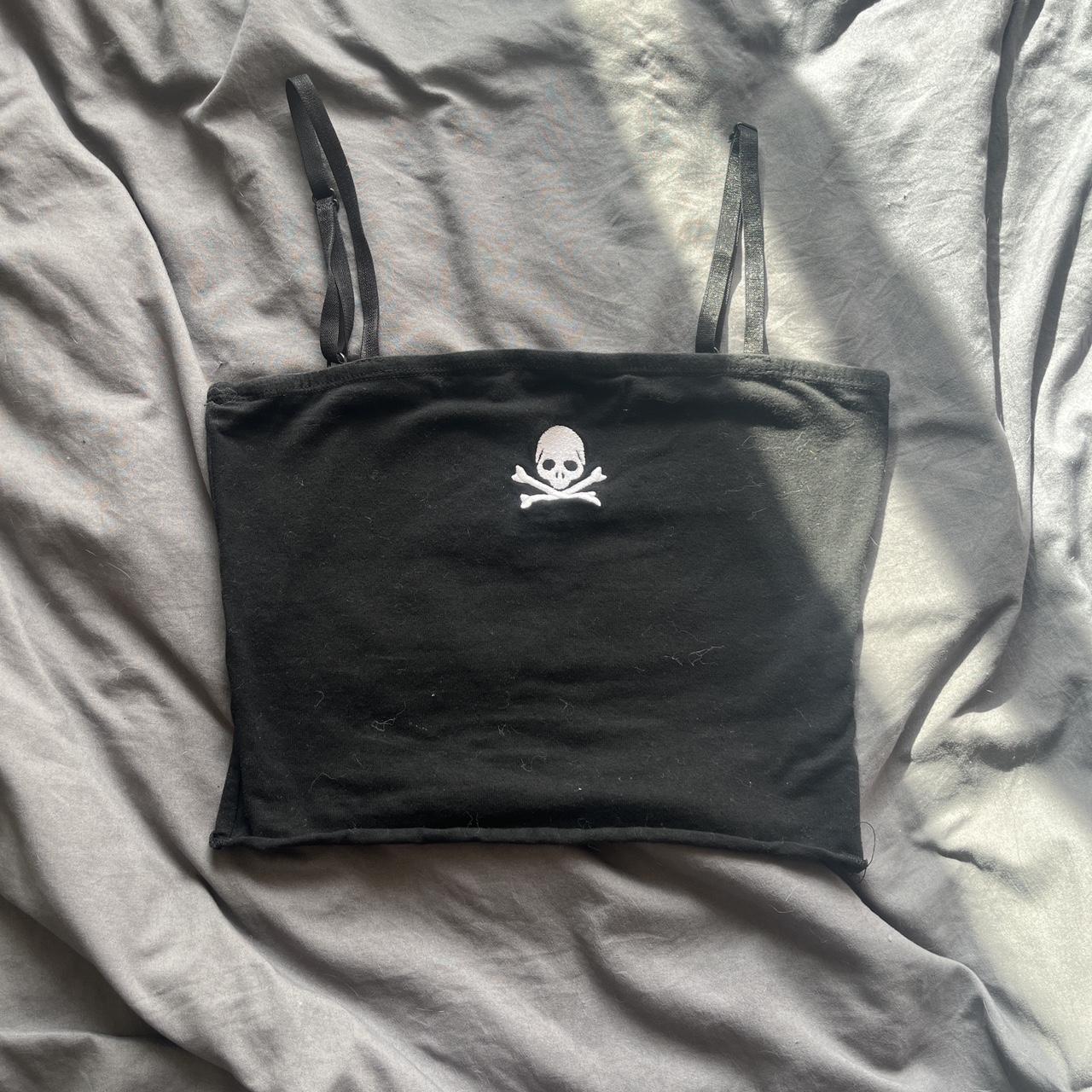 black skull cropped tank top #goth #emo... - Depop