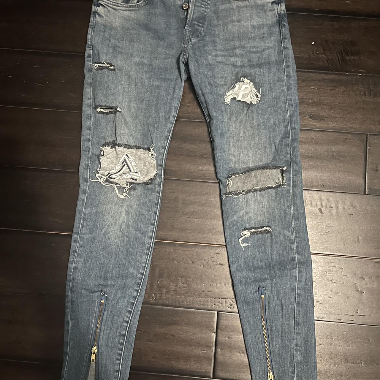 H&M skinny jeans that have been customized with... - Depop