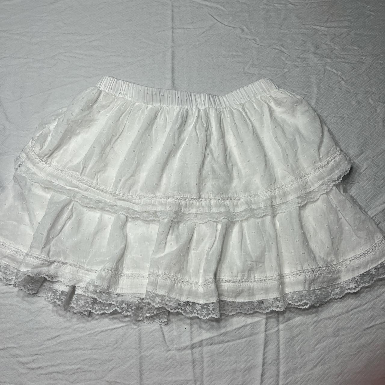 forever 21 white lace layered ruffle skirt size... - Depop