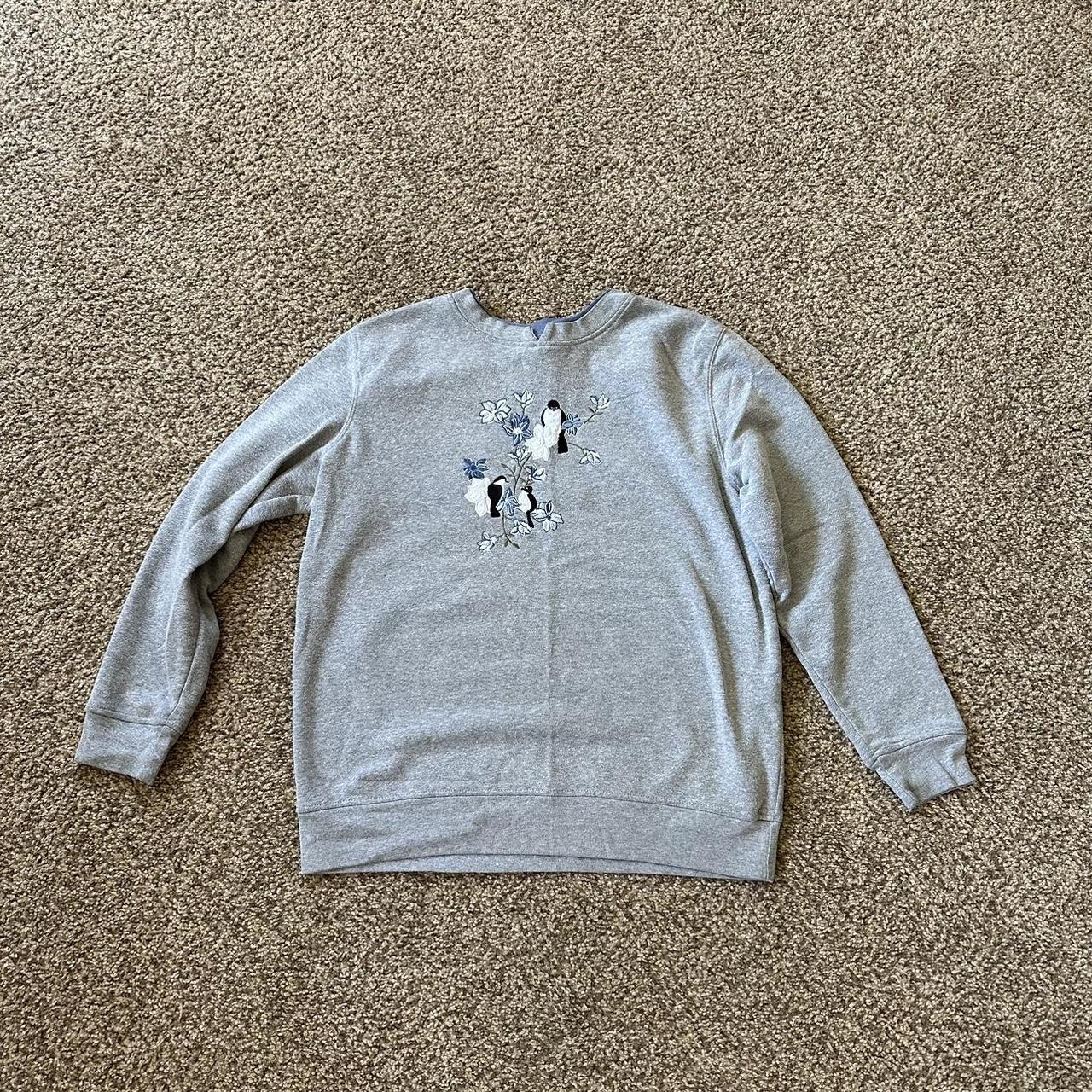 Grey and blue faux double layer grandma sweater has... - Depop