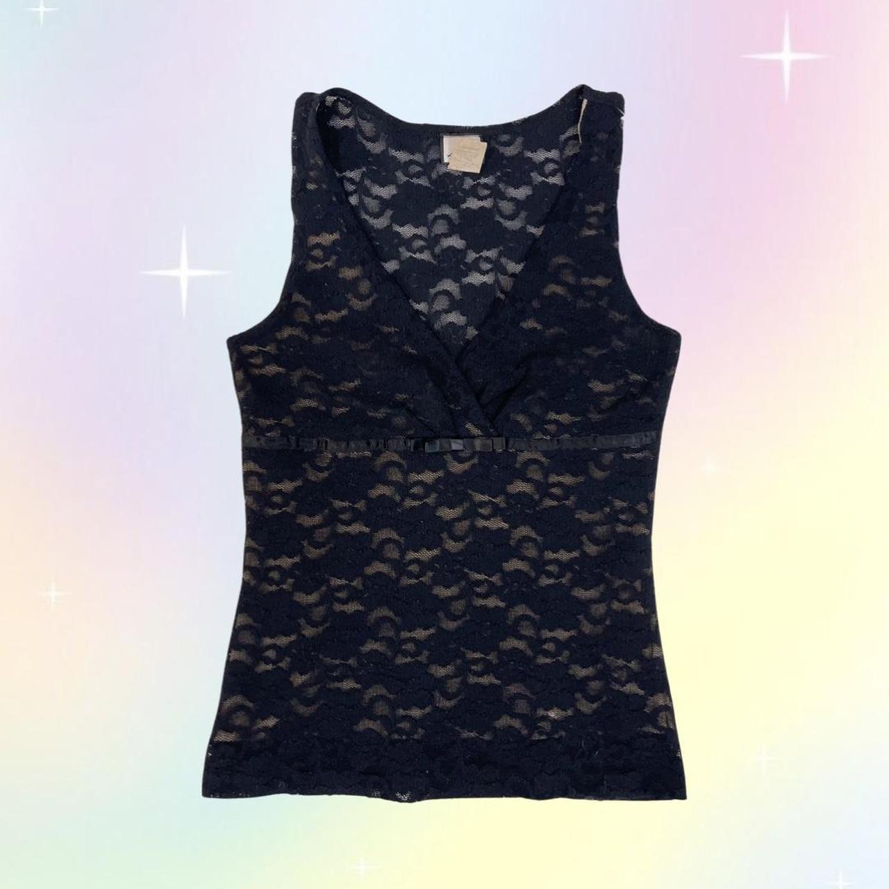 Gorgeous Y2k black lace tank top Size medium - 15”... - Depop