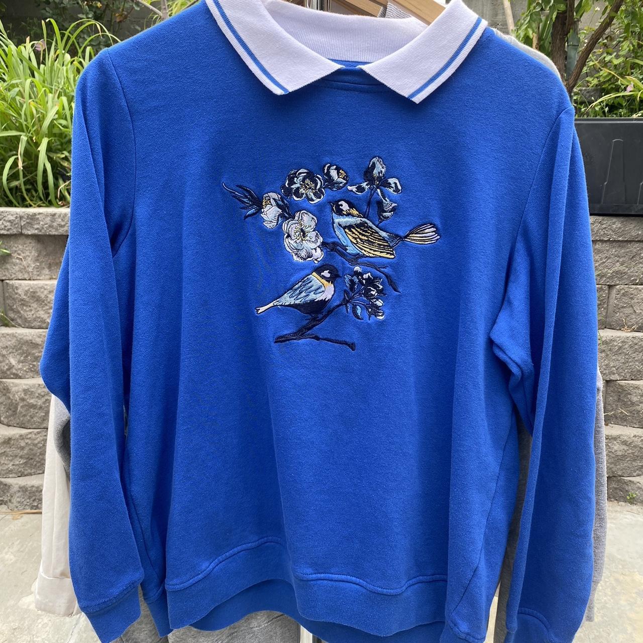 Blue Jay Collared long sleeve crewneck - Depop