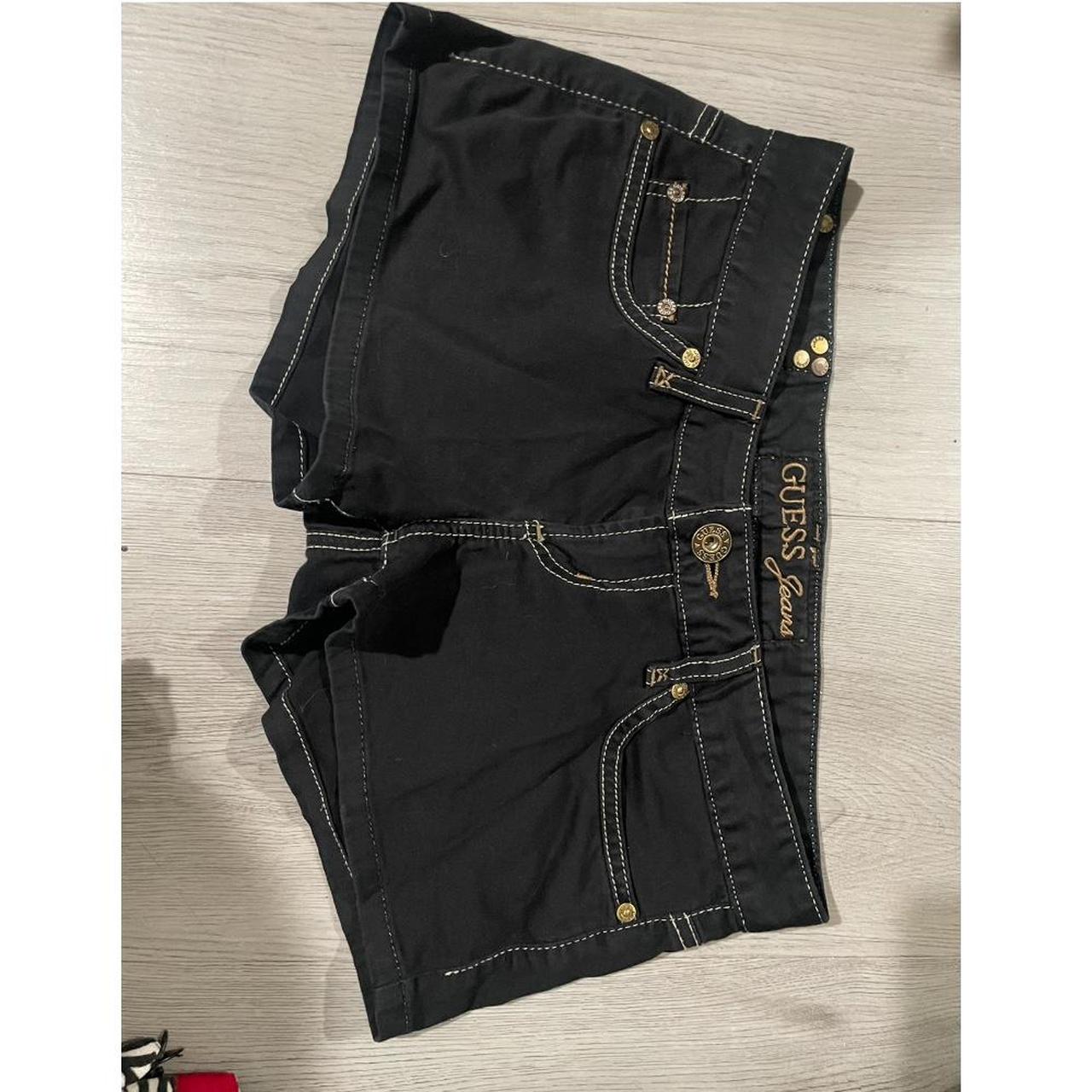 vintage guess lowrise shorts with guess studs on the... - Depop