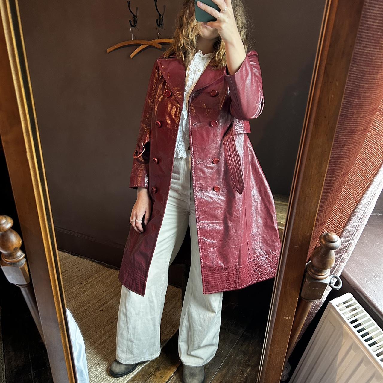 Original 60s PVC rain Mac in Burgundy red Size 8... - Depop