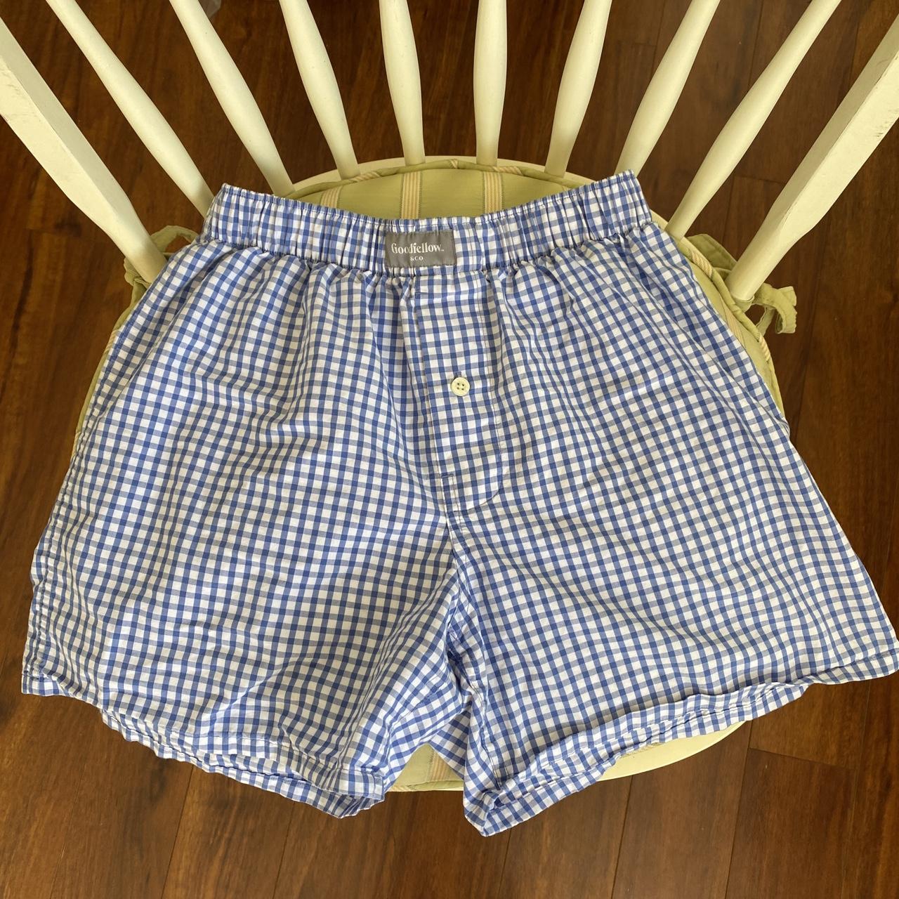 Goodfellow & Co white and blue checkered boxer... - Depop