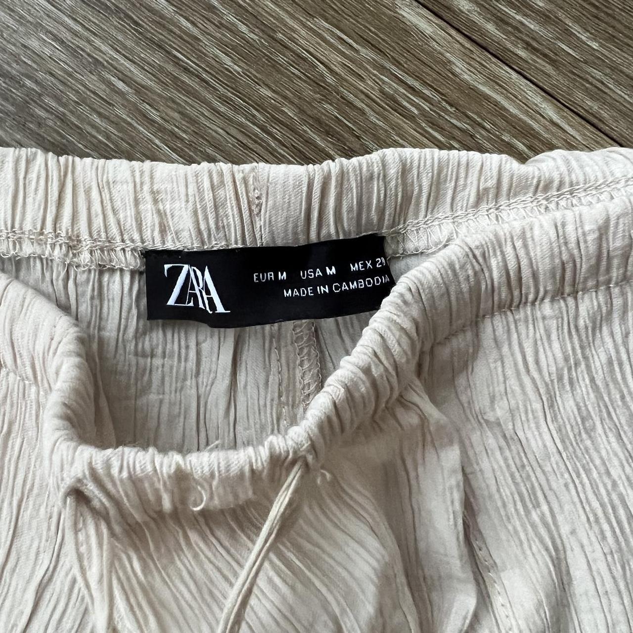 medium cream linen pants from Zara Drawstring, low... - Depop