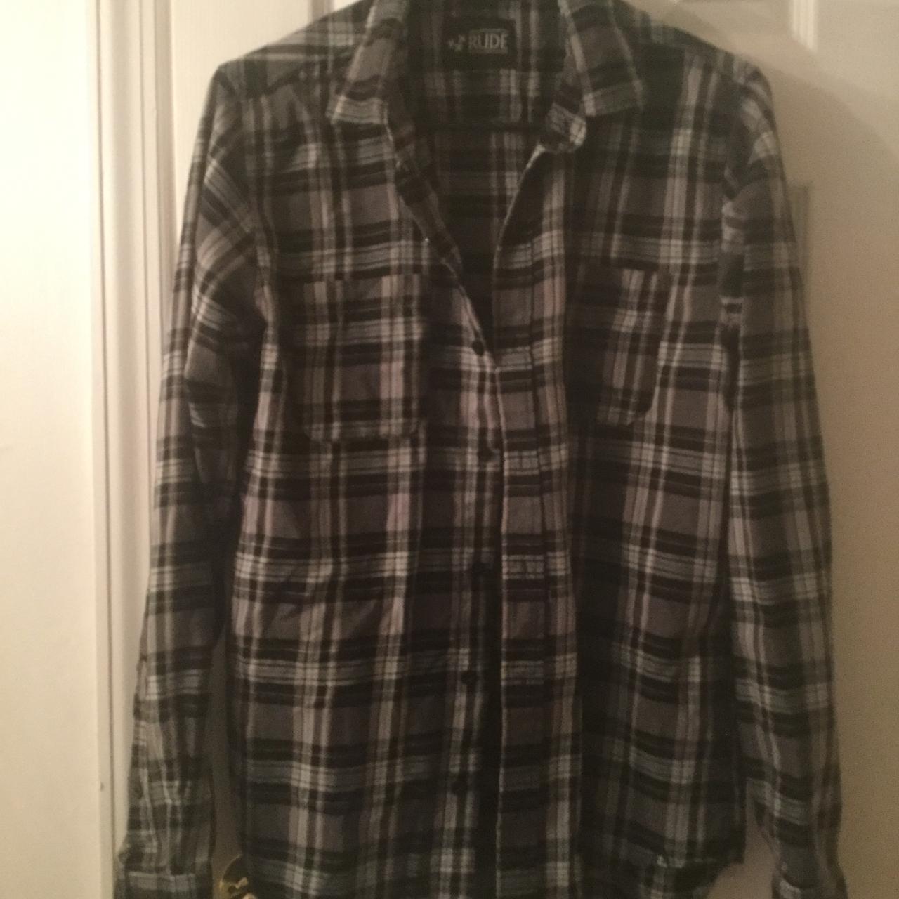 XXX Rude black and grey flannel #xxxrude #grunge... - Depop