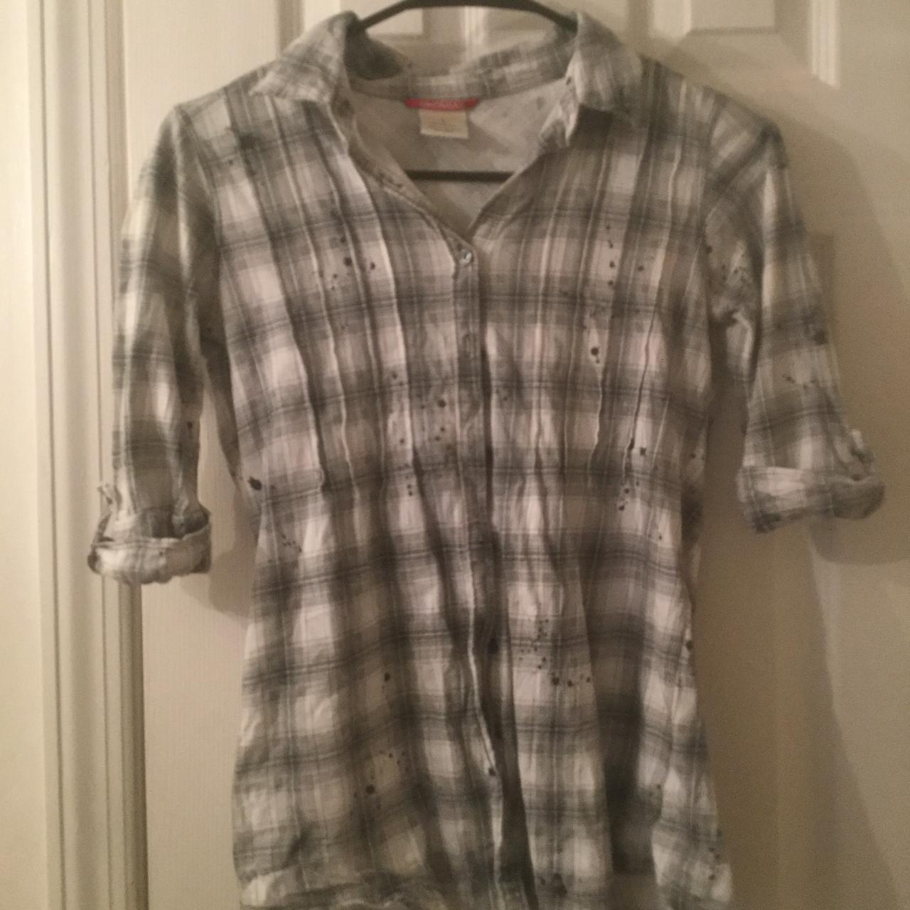 Union bay white and grey button up with black... - Depop