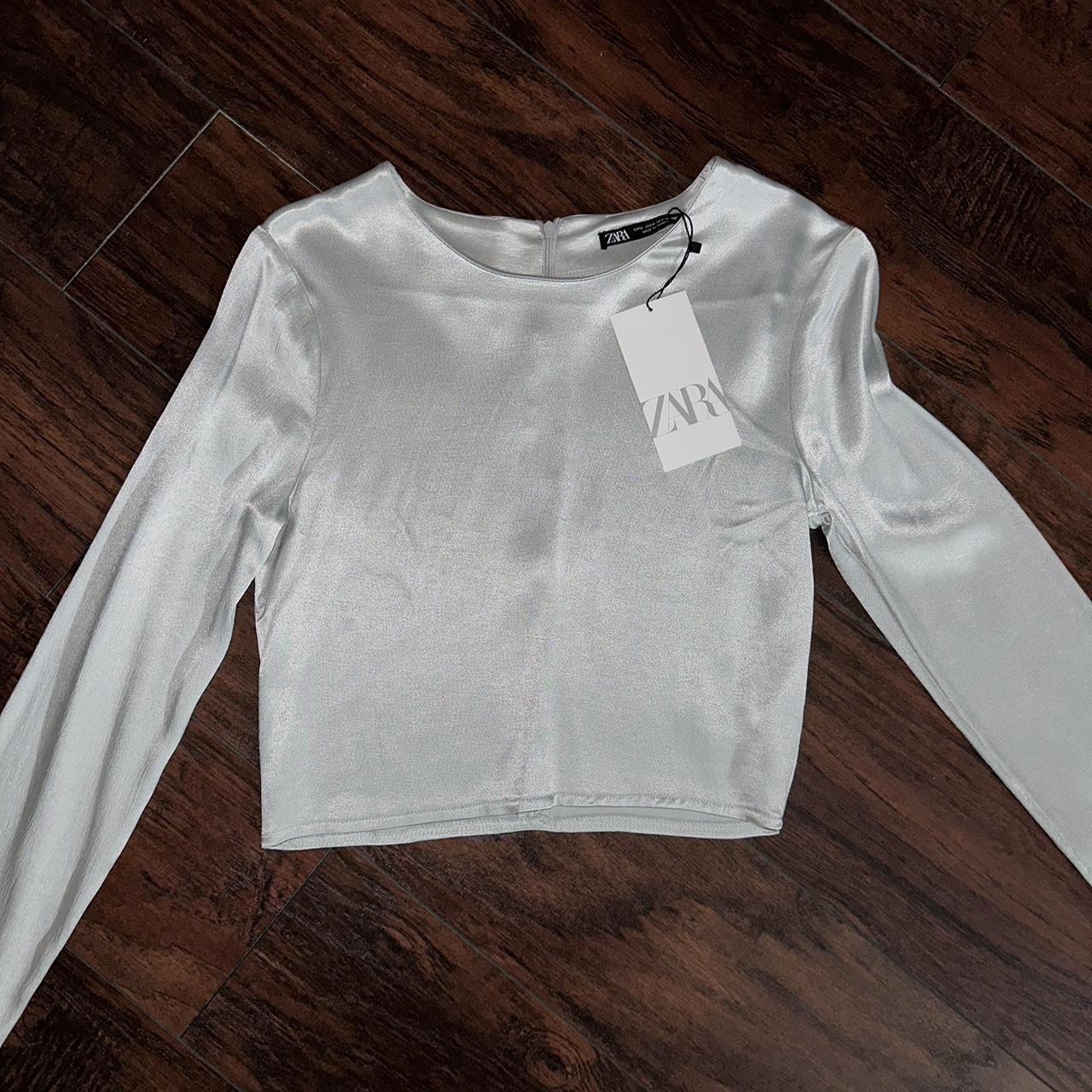 New silver/ grey Zara top, size M but runs small... - Depop