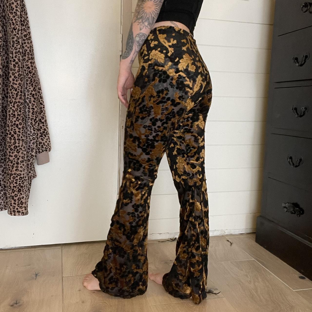 Gold Velvet Lace Flares Semi see through Size 6... - Depop