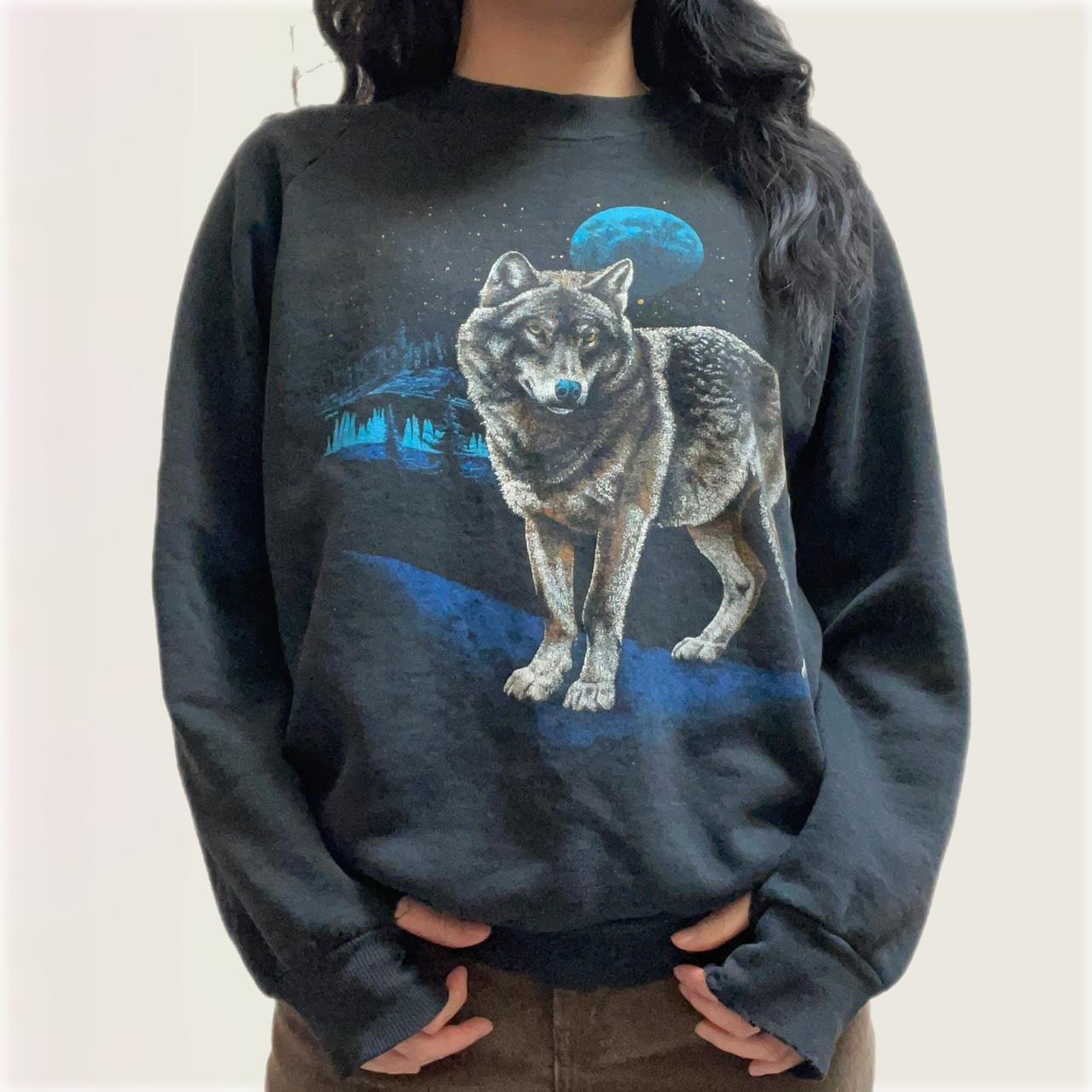 Vintage 80’s Nature Wolf Graphic Crewneck Sweater... - Depop