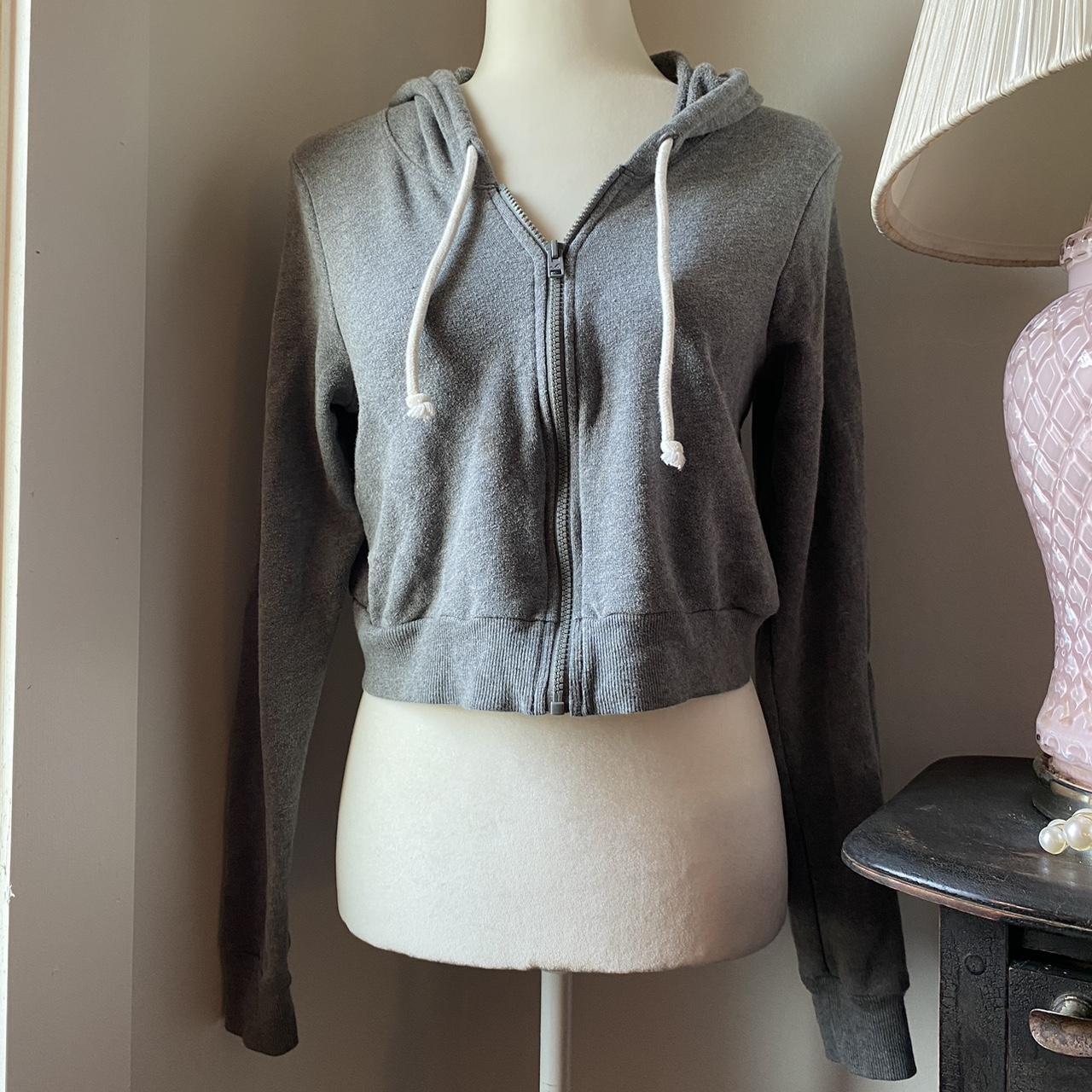 Grey Hollister cropped zip-up hoodie Labeled size... - Depop