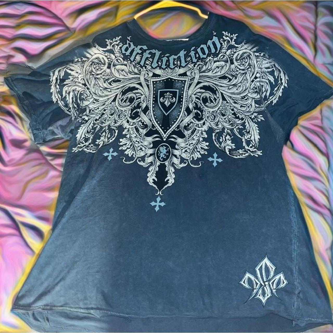 Affliction Men's Blue T-shirt | Depop