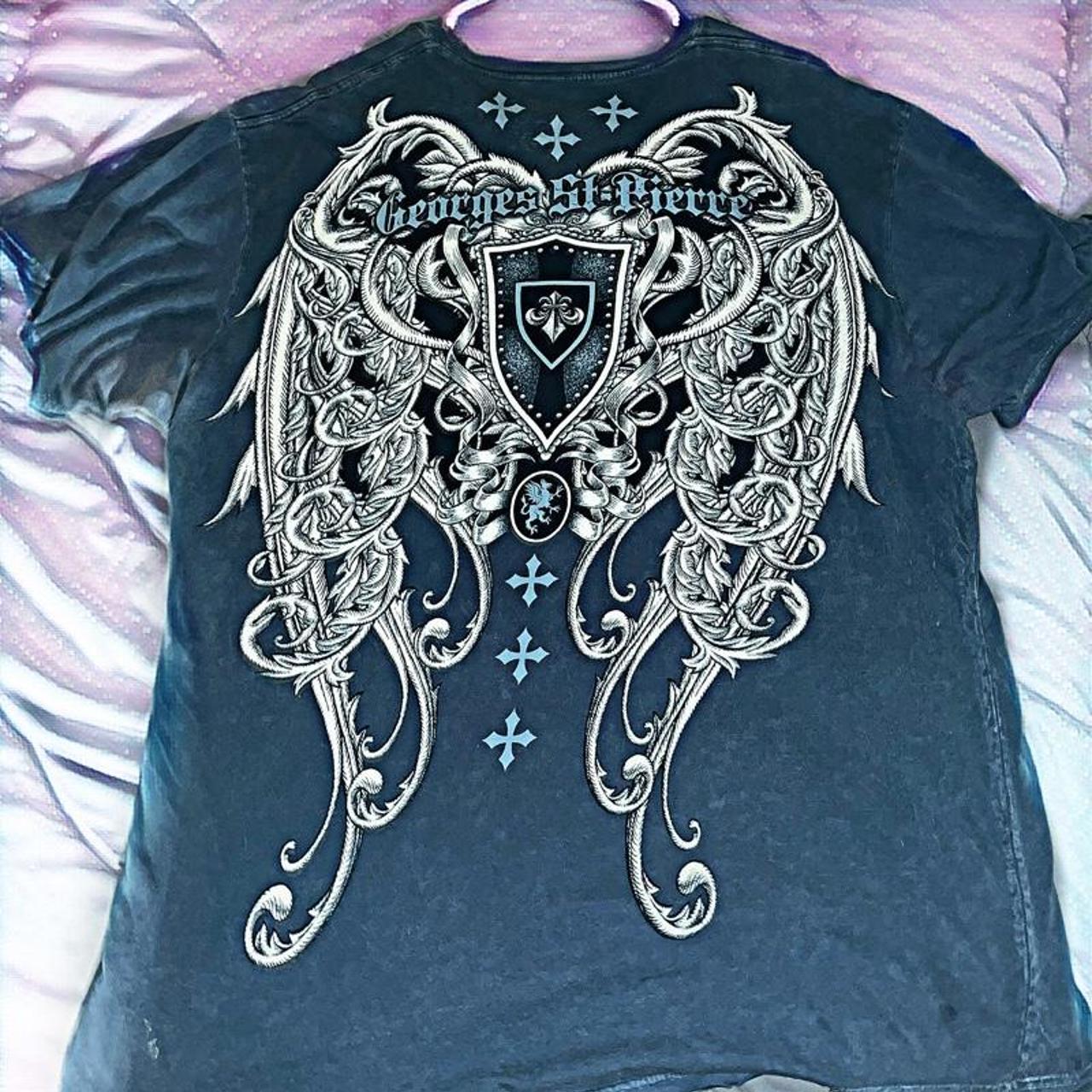 Affliction Men's Blue T-shirt | Depop