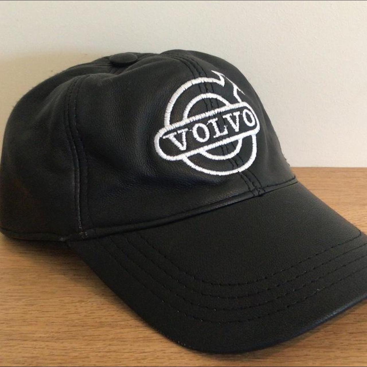 Vintage Black leather volvo racing baseball cap.... - Depop