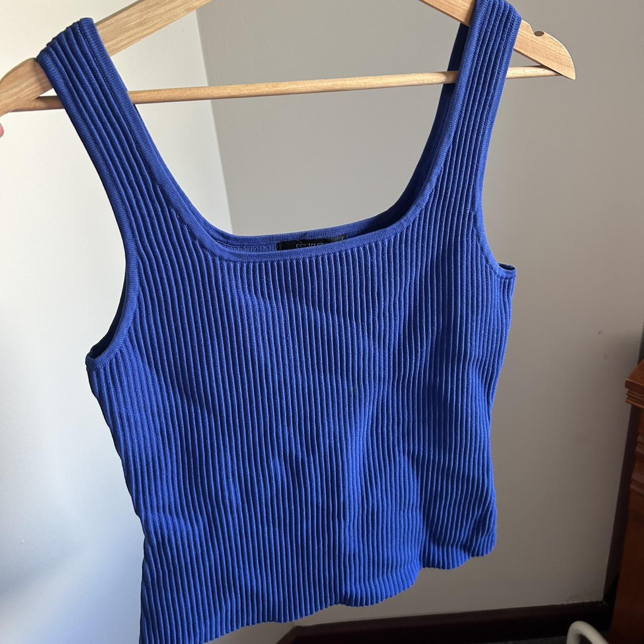 blue ribbed tank top size M worn a few times... | Depop