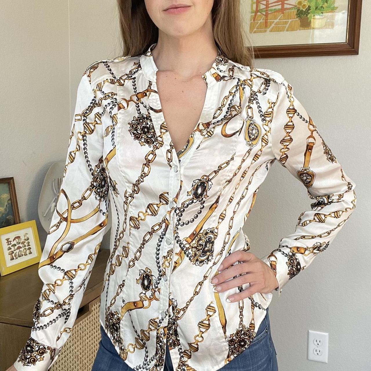 Vintage 2000s top Genuine silk top with luxury... - Depop